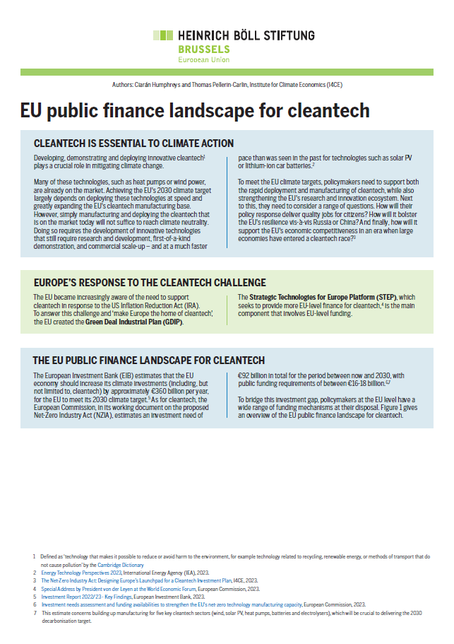 EU public finance landscape for cleantech | Heinrich Böll Stiftung ...